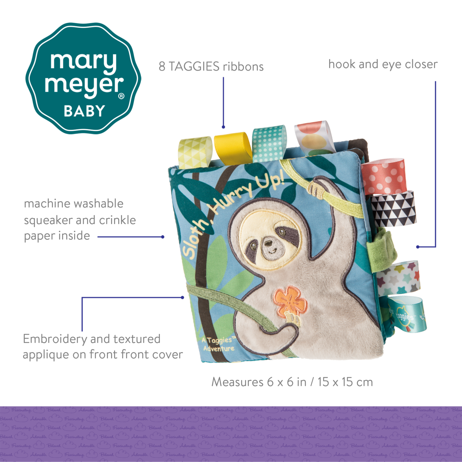 Taggies Molasses Sloth Book – 6x6" - Mary Meyer Stuffed Toys